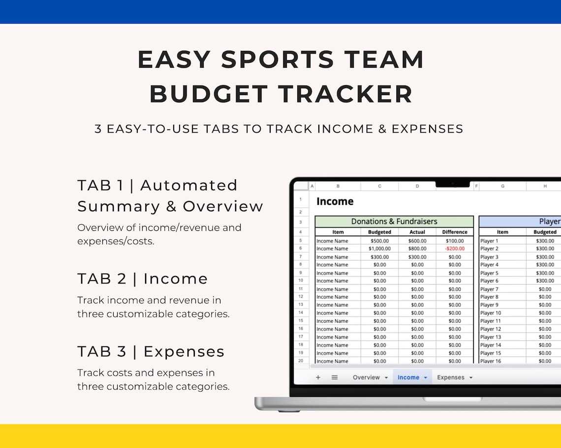 Sports Team Budget Spreadsheet | Simple & Editable Sports Budget ...