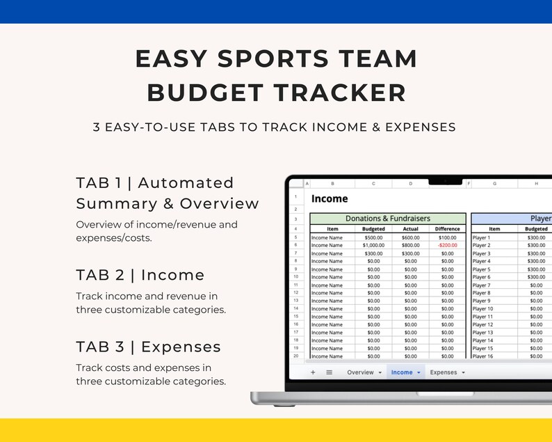Sports Team Budget Spreadsheet | Simple & Editable Sports Budget ...