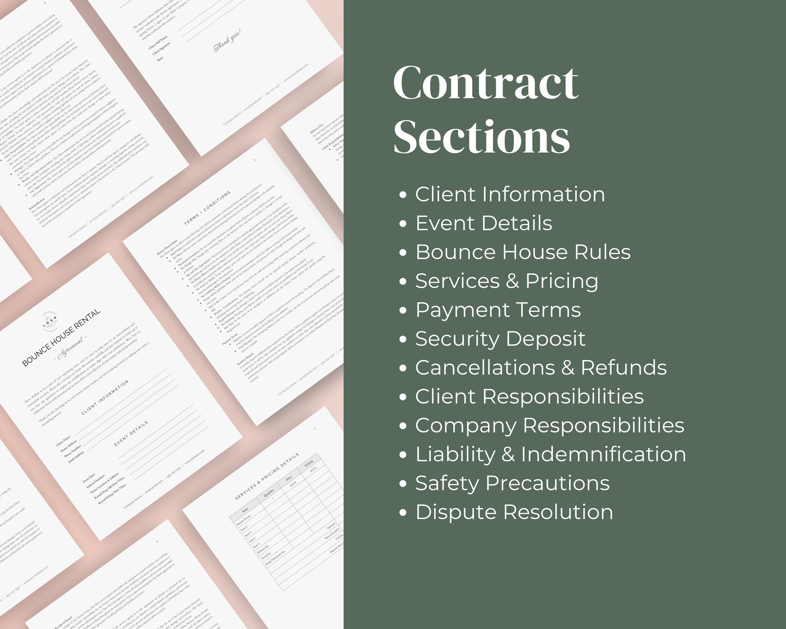 Bounce House Rental Contract Agreement Template & Liability Waiver Form ...