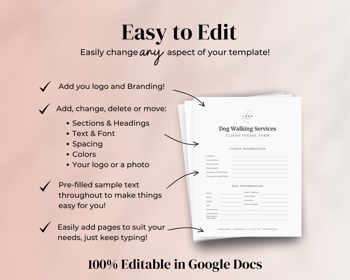 Dog Walking Services New Client Intake Form Template | Editable ...