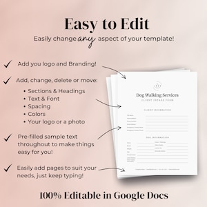 Dog Walking Services New Client Intake Form Template | Editable ...