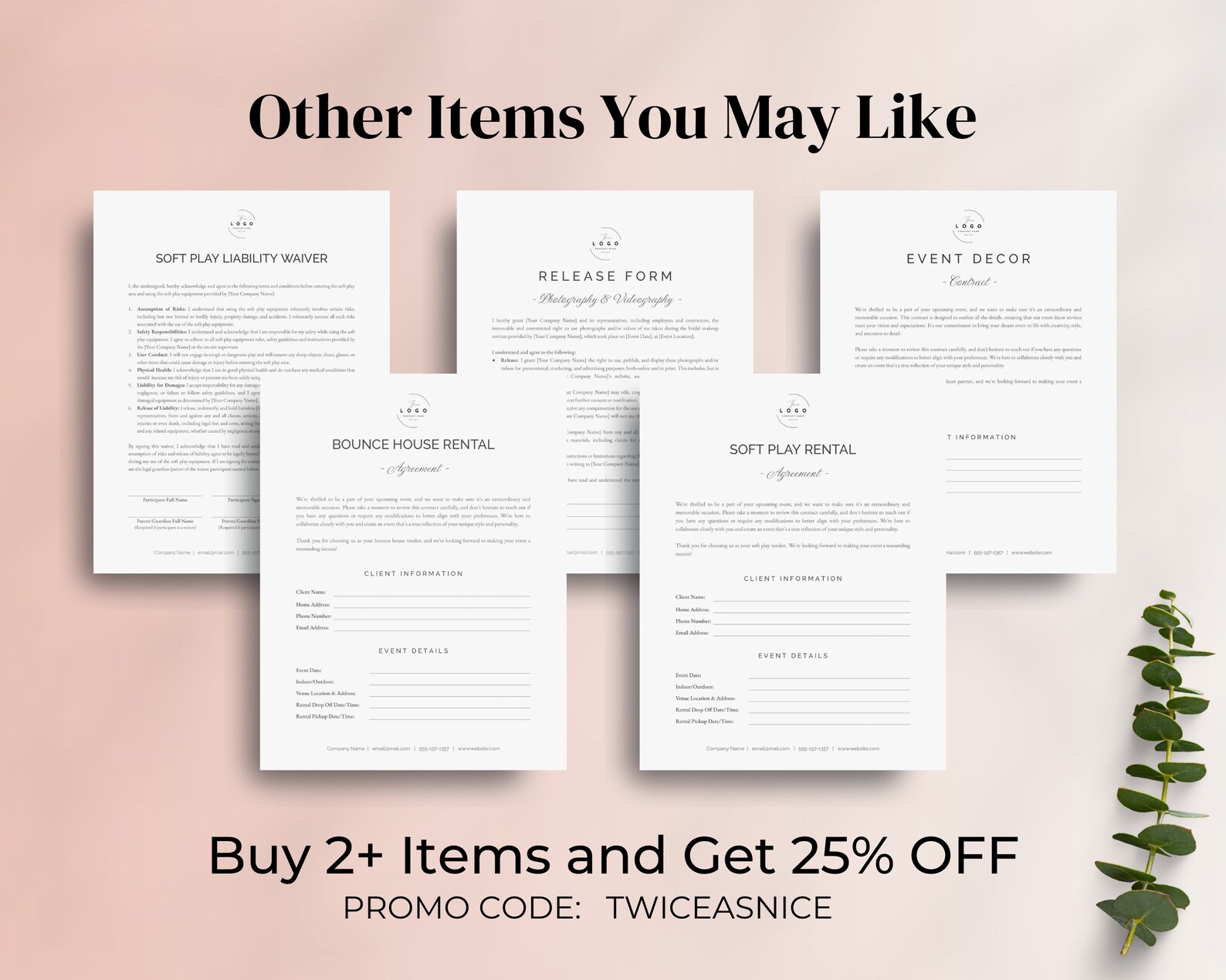 Inflatables Liability Waiver Form Template | Editable, Printable Bounce ...