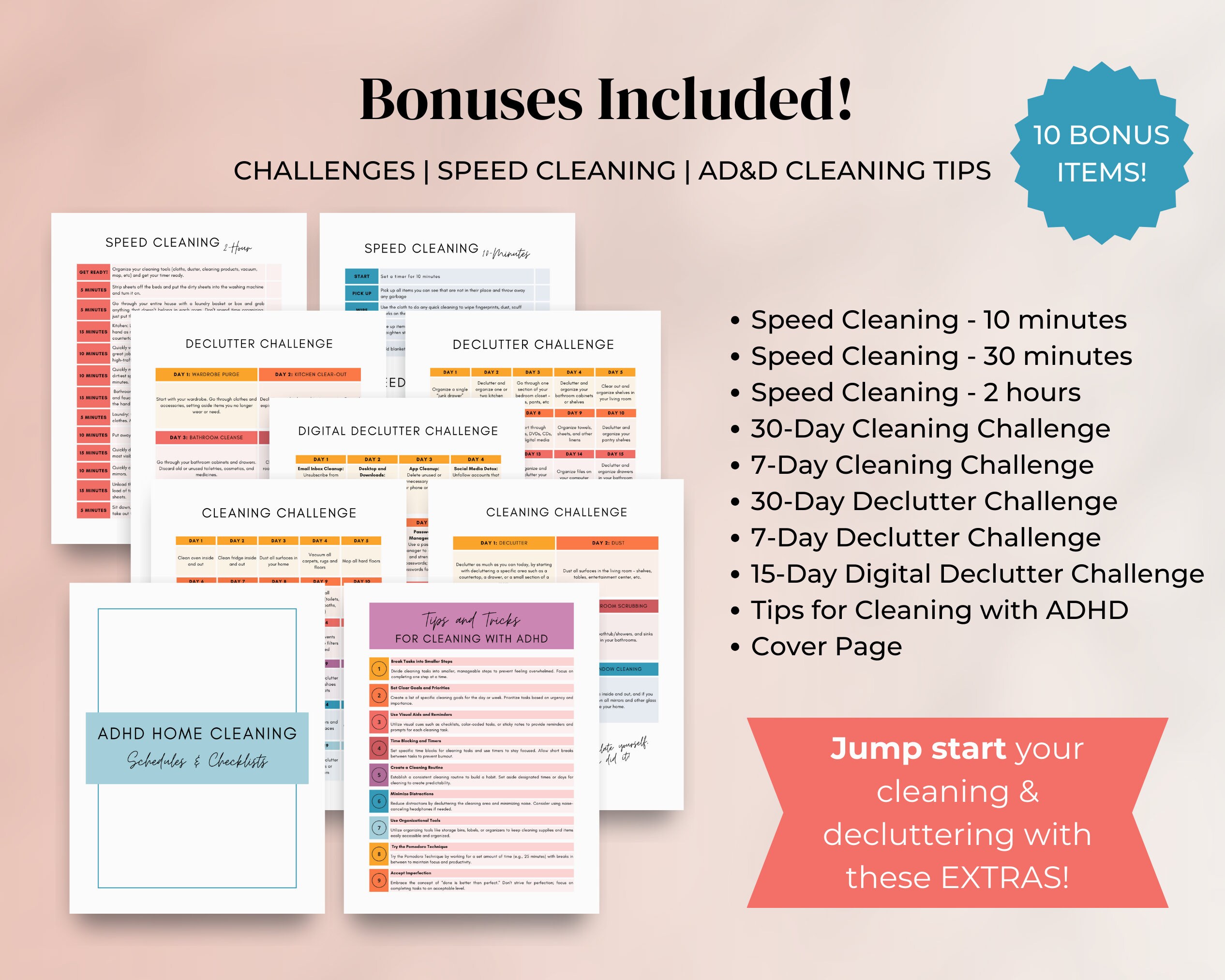 Editable ADHD Cleaning Checklist Bundle: Cleaning Schedule, Chore ...