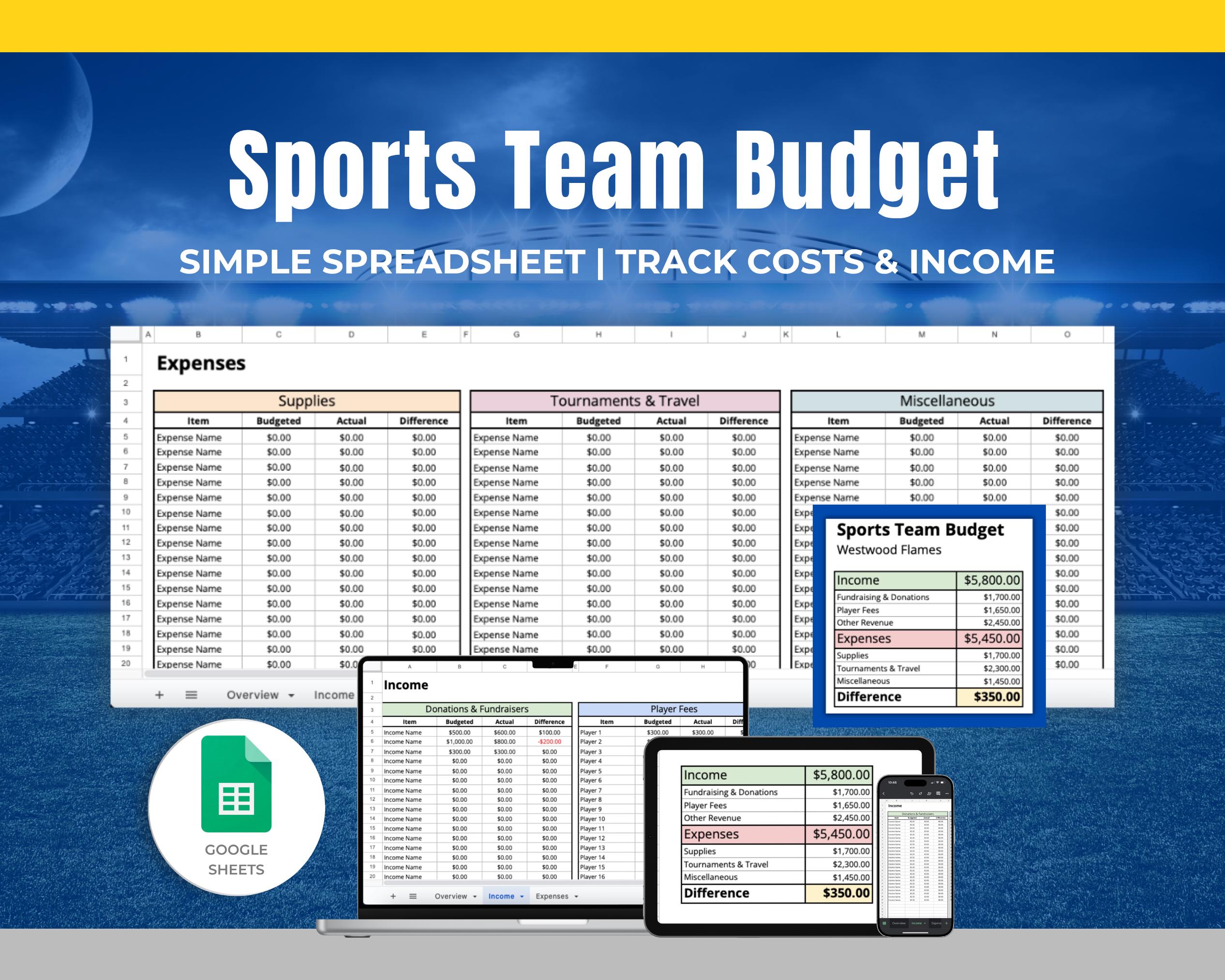 Sports Team Budget Spreadsheet | Simple & Editable Sports Budget ...