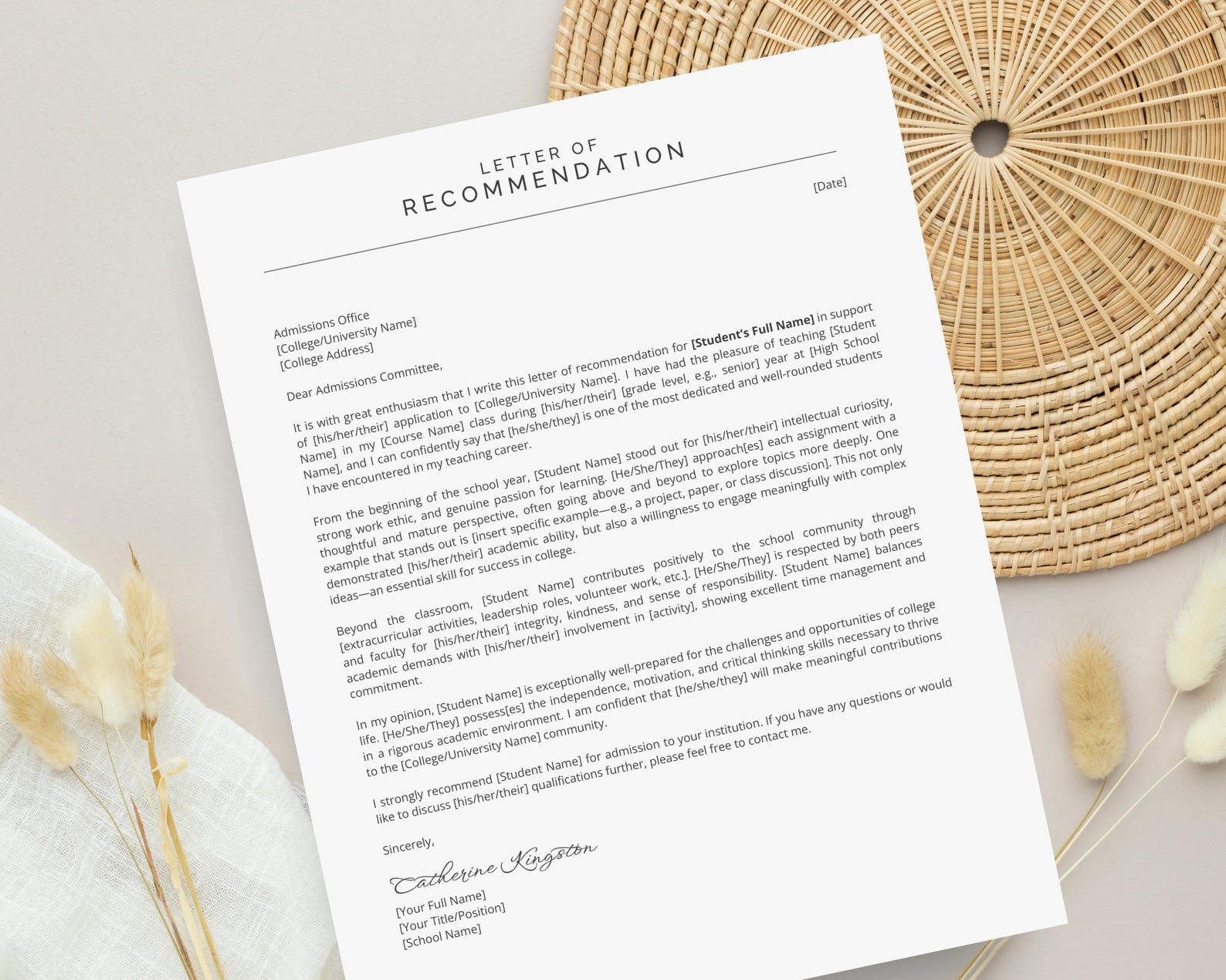 College Admission Recommendation Letter Template | High School Student ...
