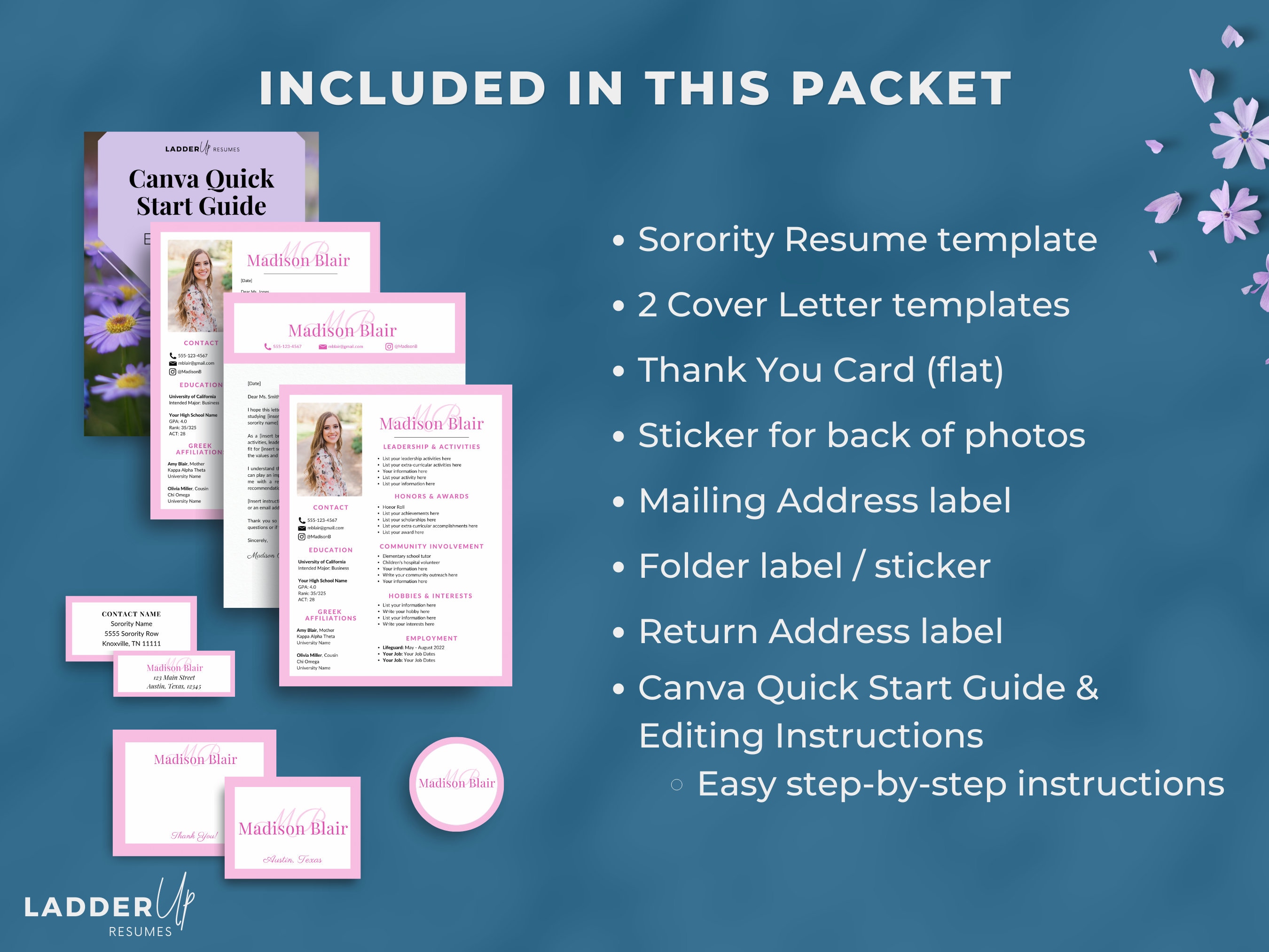 Pink Sorority Packet, Editable Sorority Resume Template With Photo ...