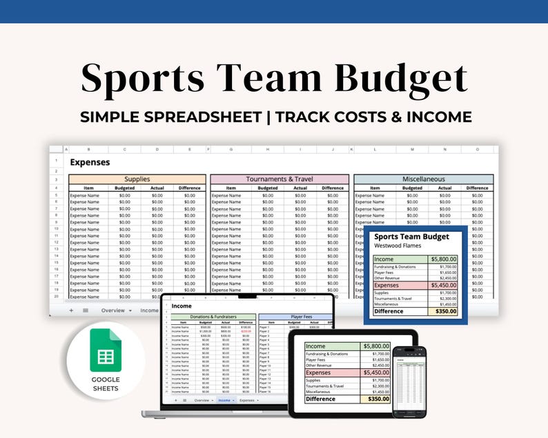 Sports Team Budget Spreadsheet | Simple & Editable Sports Budget ...