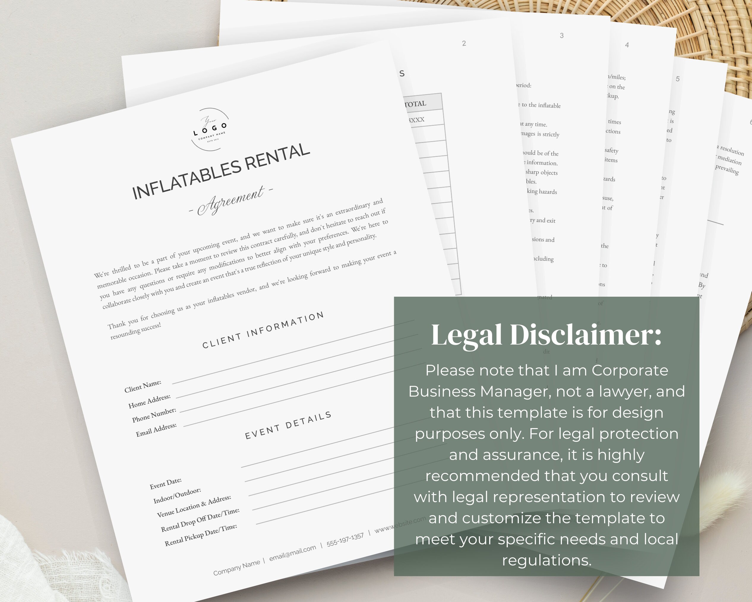 Inflatables Rental Agreement Template | Editable Bounce House Contract ...