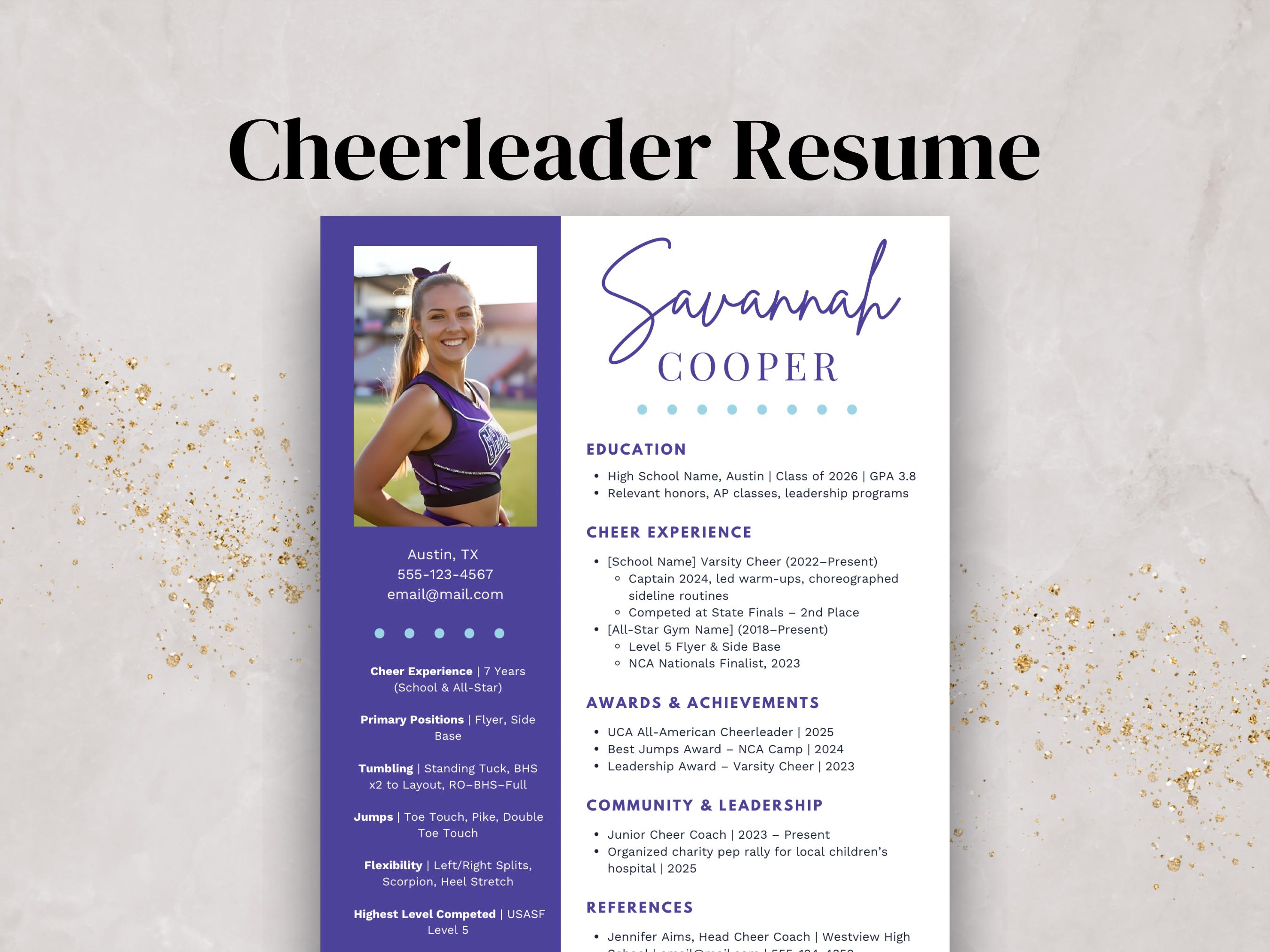 Cheer Resume Template | Editable Cheer Tryouts and College Recruiting ...