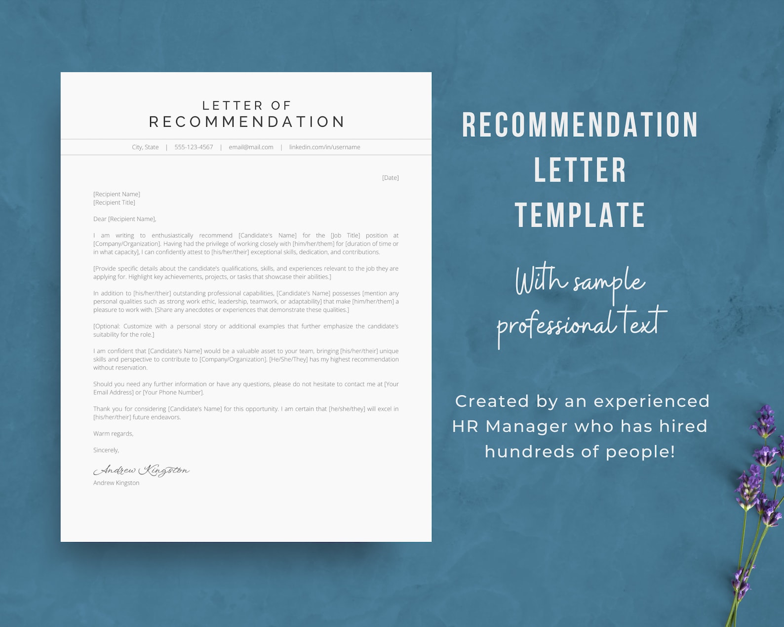 Professional Letter of Recommendation Template | Job Application ...