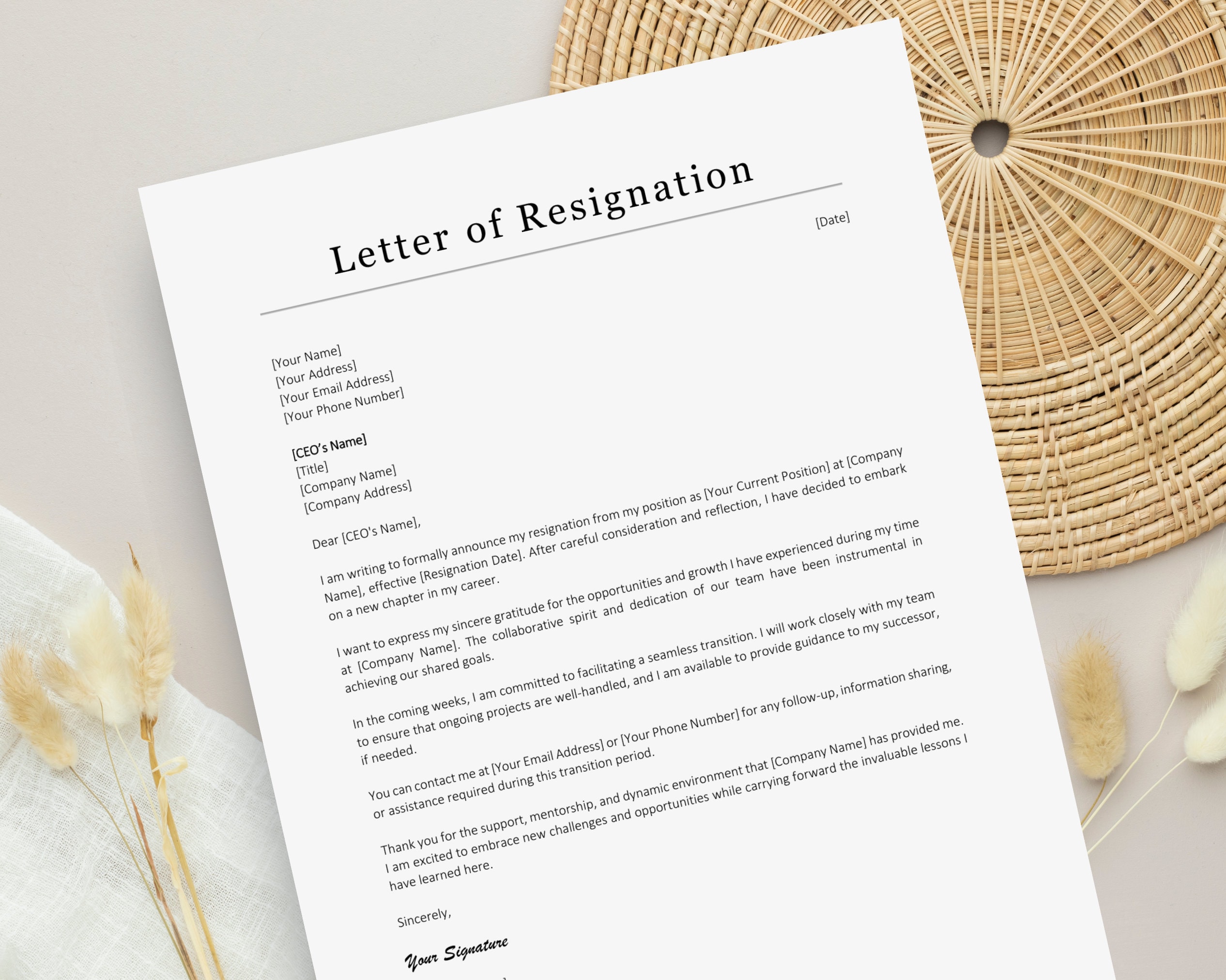 Executive Resignation Letter Template for Word & Google Docs ...