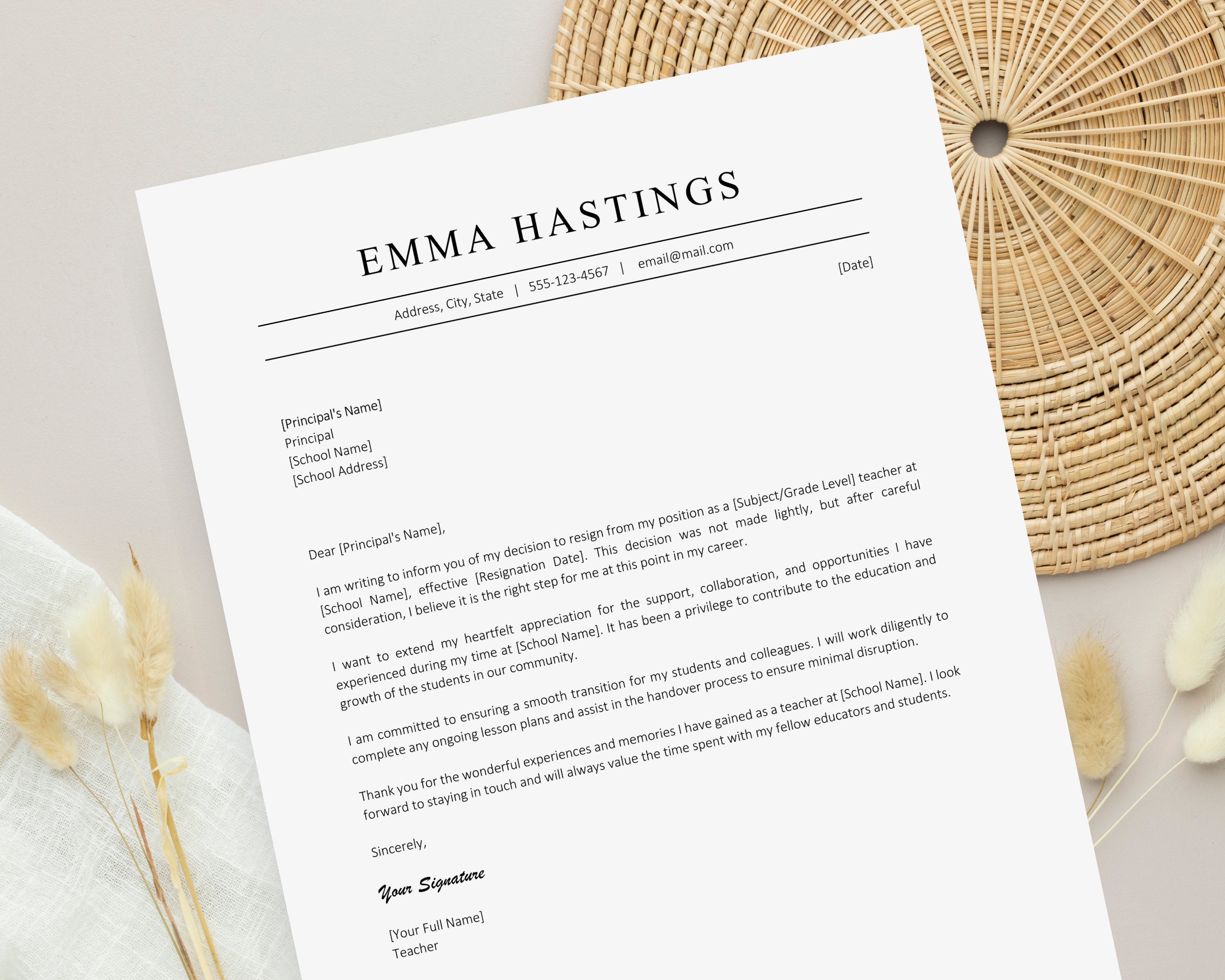 Teacher Resignation Letter Template for Word & Google Docs ...