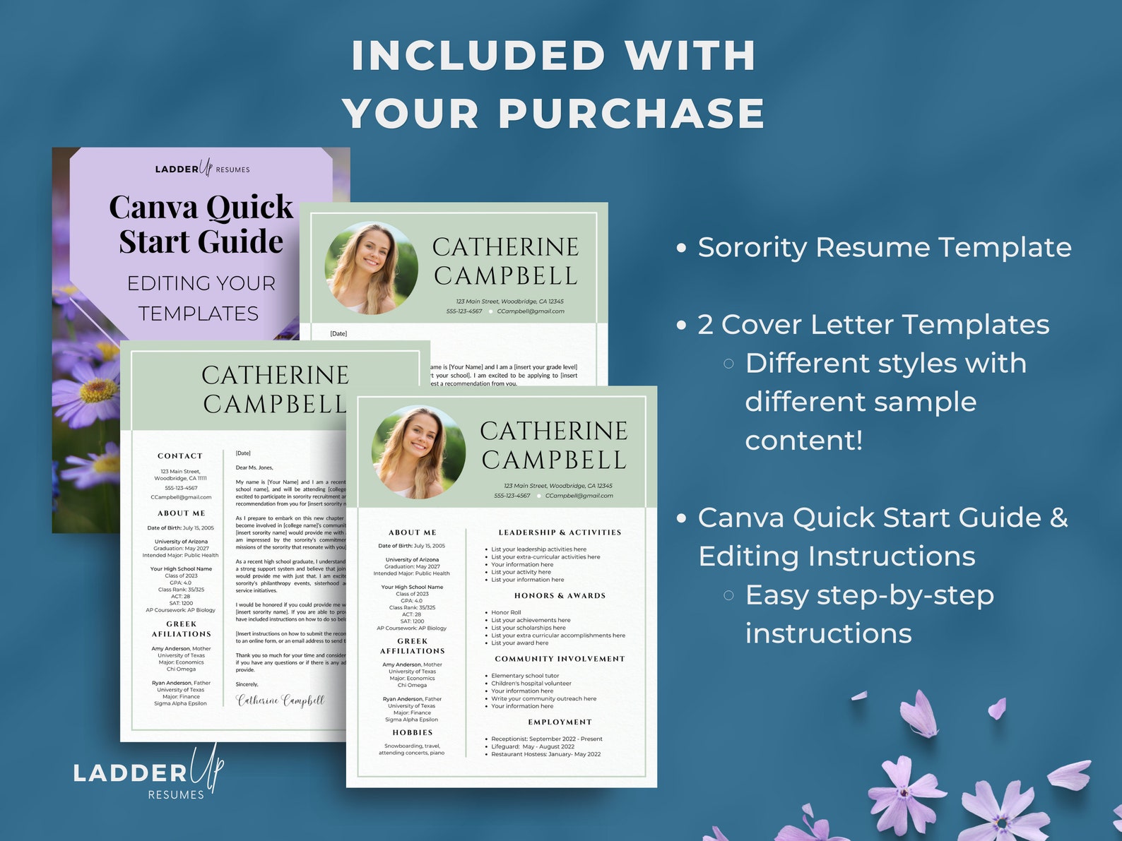 Green Sorority Resume Template With Photo, Editable Rush Resume ...