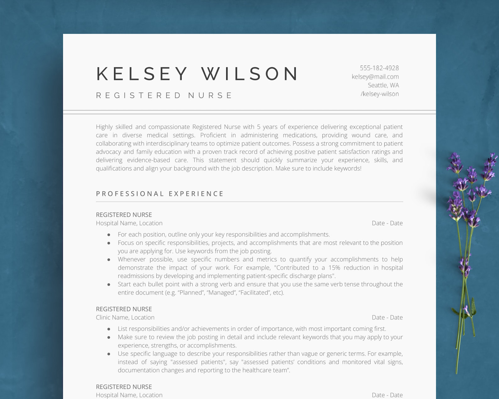 Google Docs Nursing Resume Template | Simple ATS Friendly CV for Travel ...
