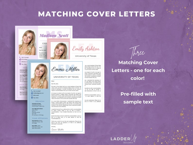 Sorority Resume Template, Blue Rush Resume Template With Photo and ...