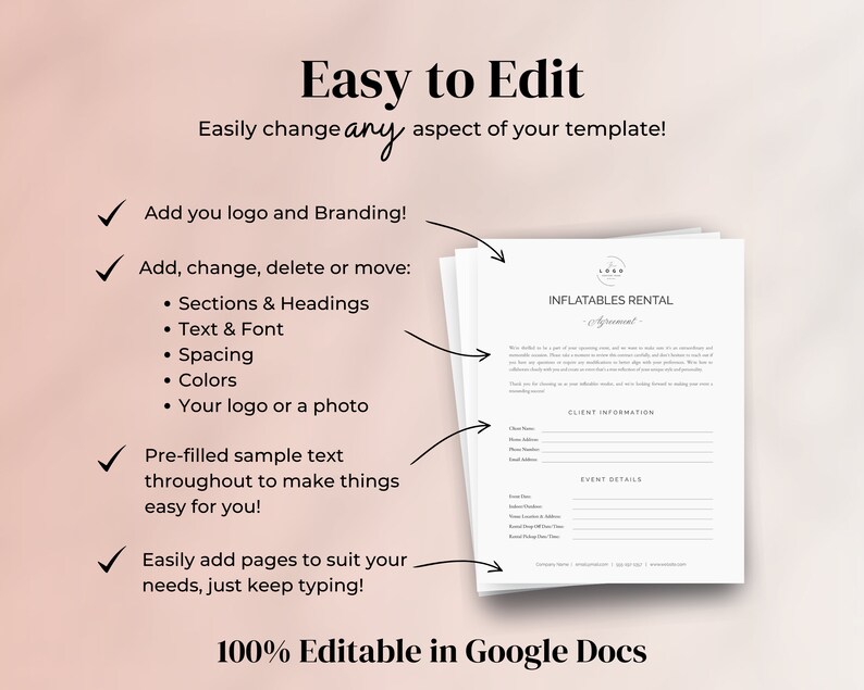 Inflatables Rental Agreement Template | Editable Bounce House Contract ...