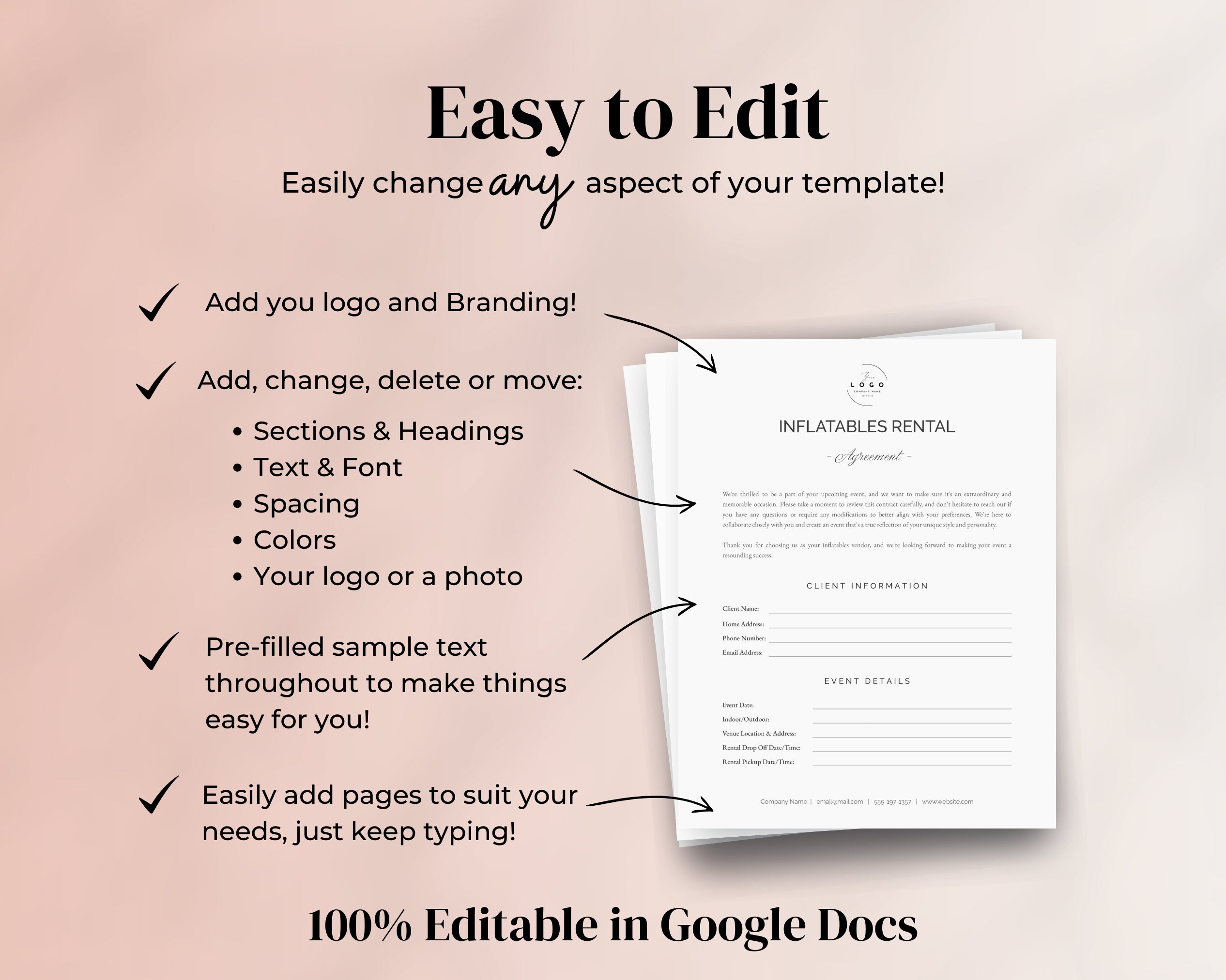 Inflatables Rental Agreement Template | Editable Bounce House Contract ...