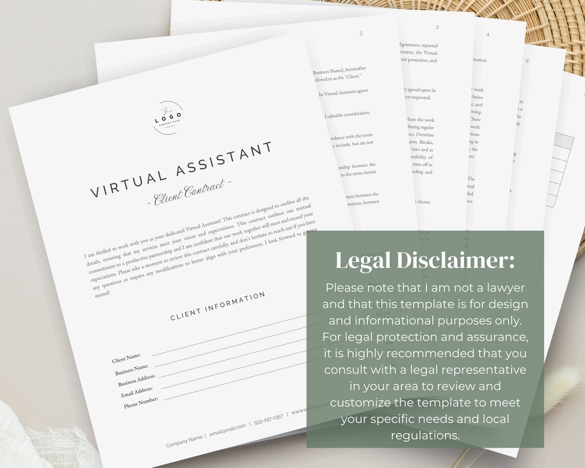 Virtual Assistant Contract Template | Editable VA Business Client ...