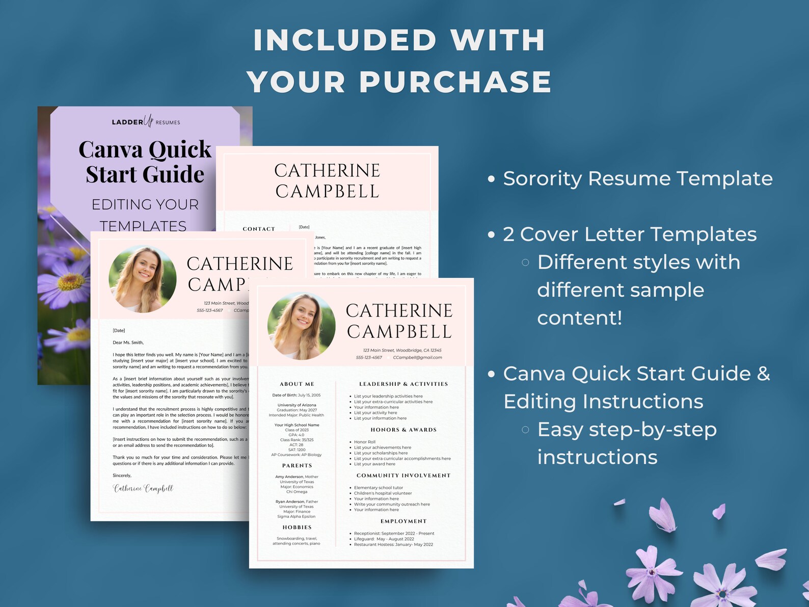 Sorority Resume Template With Photo, Pink Rush Resume and Sample Cover ...