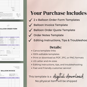 Balloon Order Form and Invoice Template | Editable Balloon Artist Forms ...