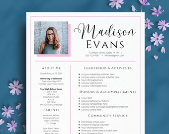 Sorority Resume Template With Photo Editable Pink Rush Resume - Etsy
