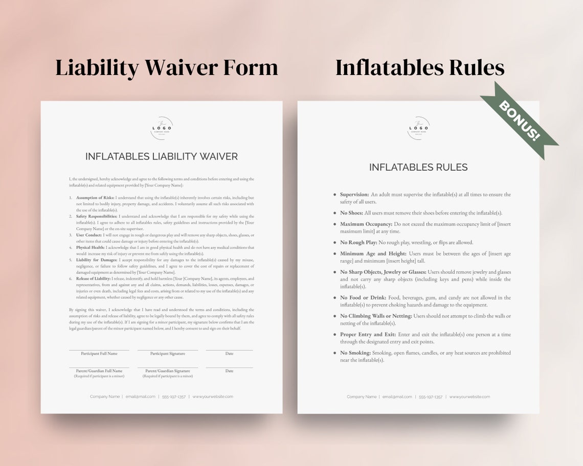 Inflatables Liability Waiver Form Template | Editable, Printable Bounce ...