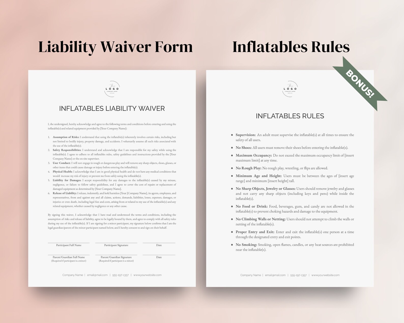 Inflatables Liability Waiver Form Template | Editable, Printable Bounce ...
