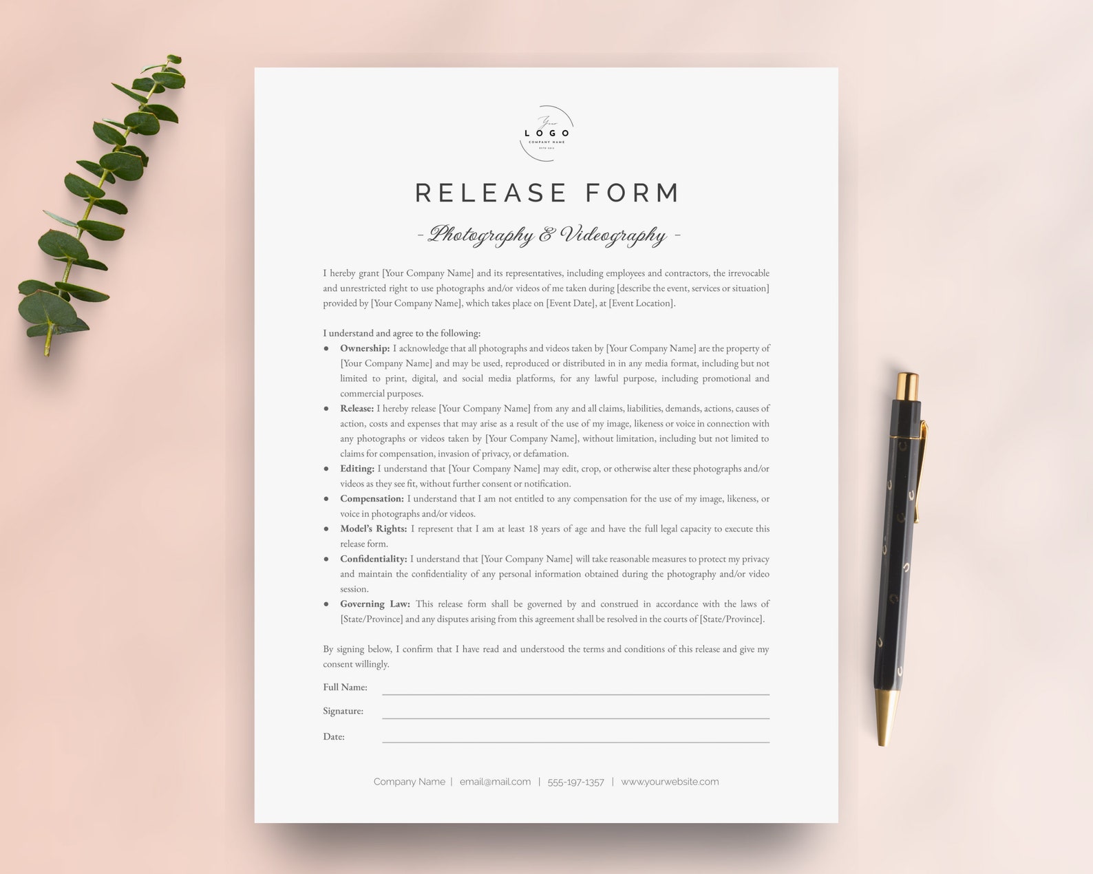 Photo Release Form Template | Simple Photo Consent Form | Video & Photo ...