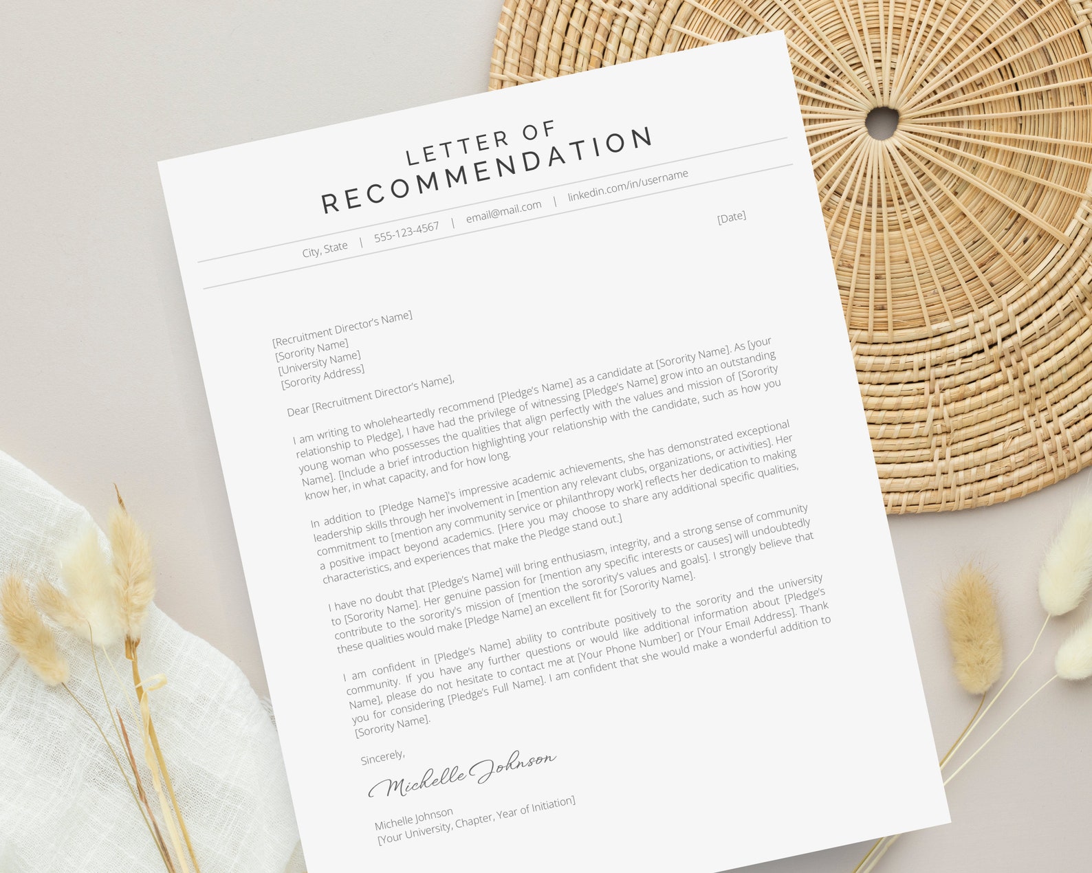 Sorority Letter of Support (LOS) Template for Sorority Recruitment ...