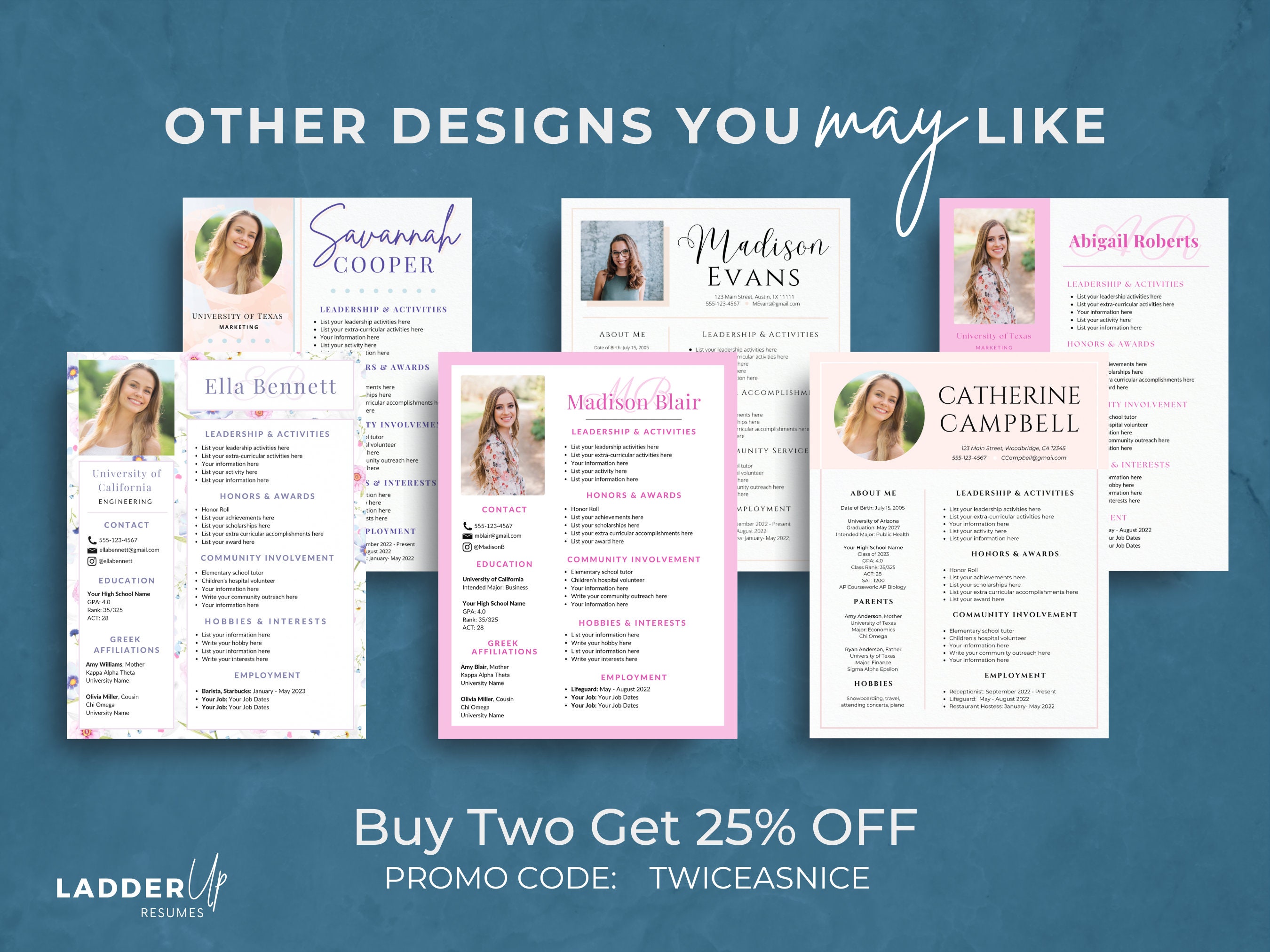 Blue Monogram Sorority Resume Template With Photo, Editable Rush Resume ...