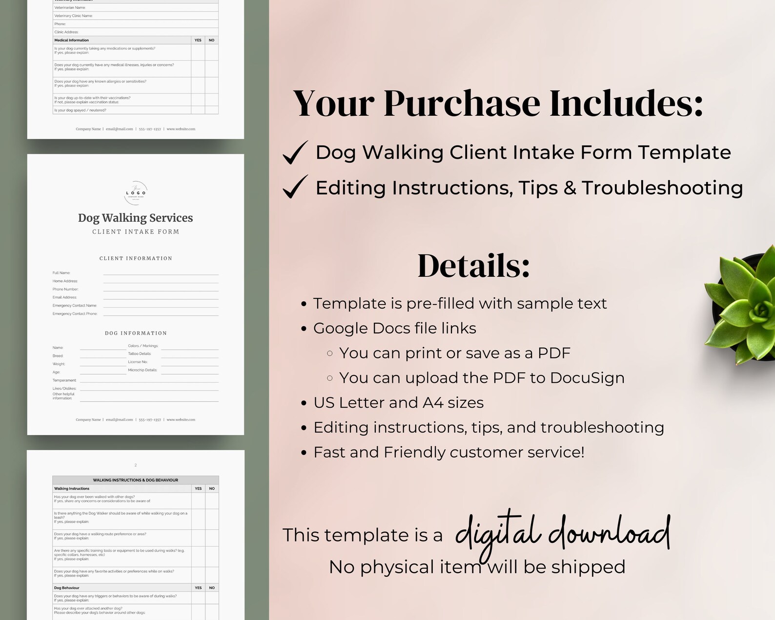 Dog Walking Services New Client Intake Form Template | Editable ...
