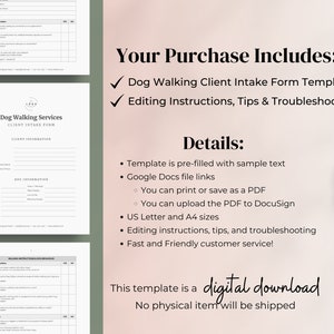 Dog Walking Services New Client Intake Form Template | Editable ...