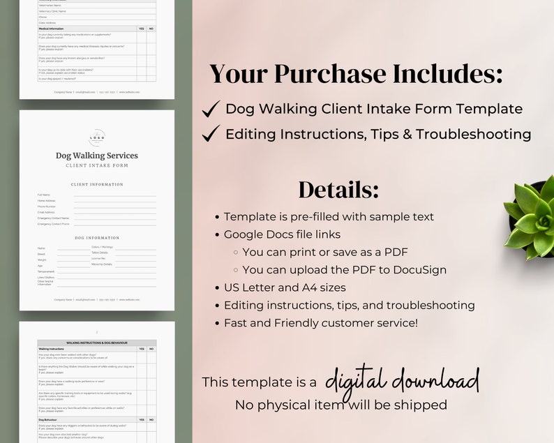 Dog Walking Services New Client Intake Form Template | Editable ...