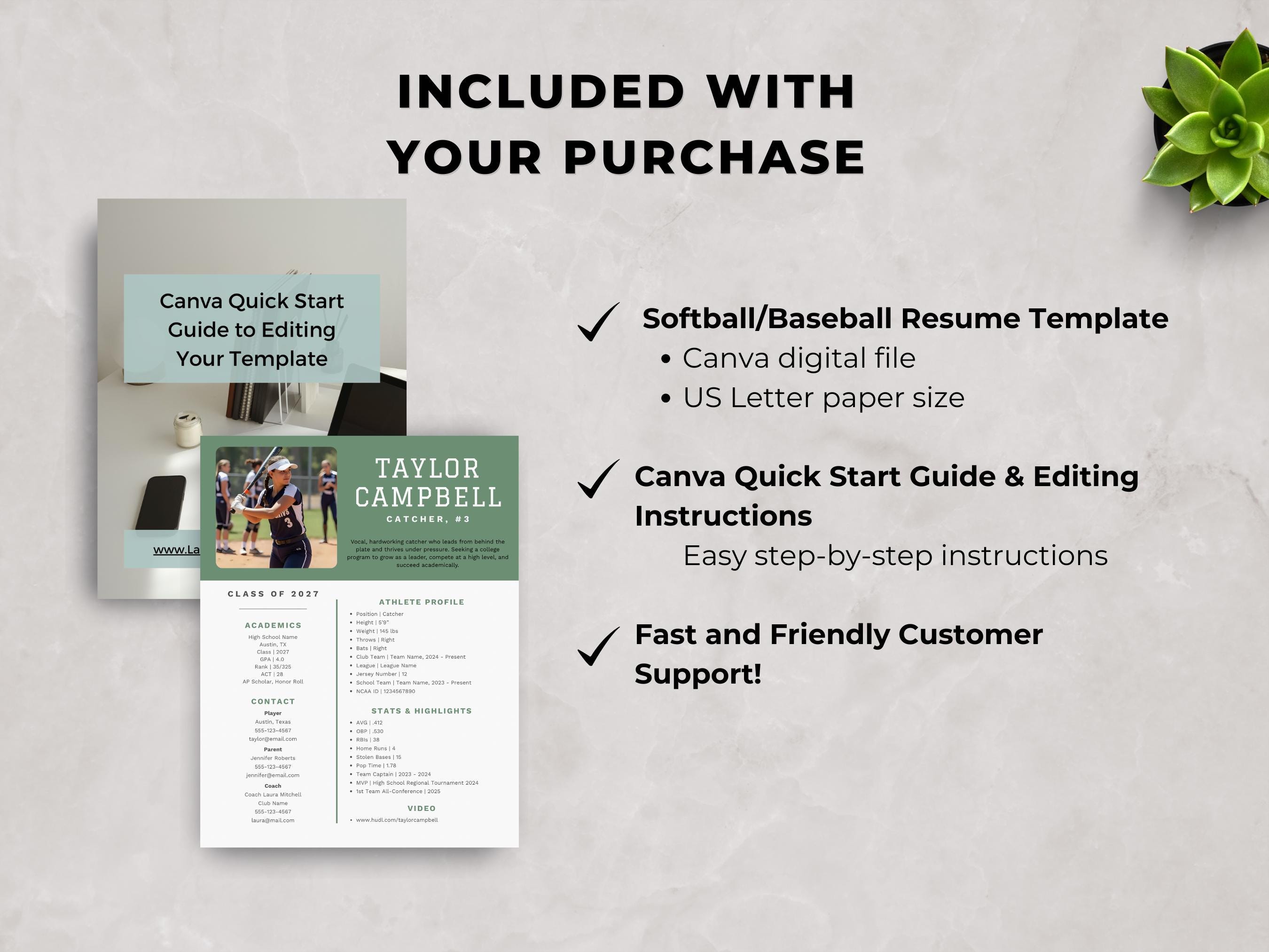Softball Baseball Resume Template for College Recruiting | Sports ...