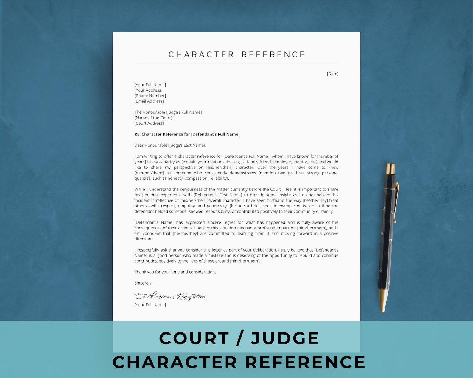 Court Character Reference Letter Template | Legal Recommendation Letter ...