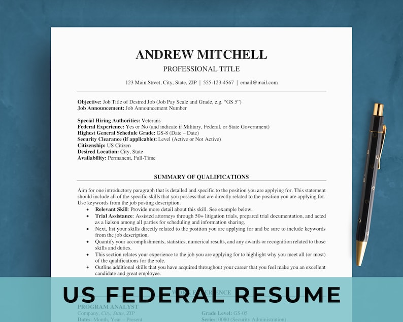US Federal Resume Template for Word & Google Docs | USAJOBS Government ...