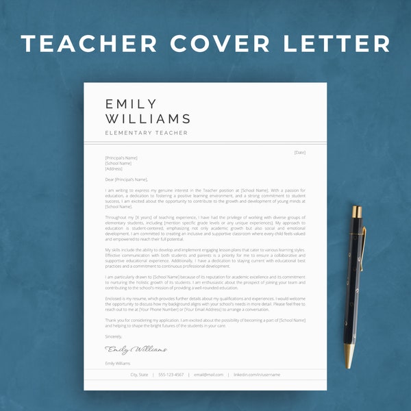 Elementary Teacher Cover Letter - Etsy