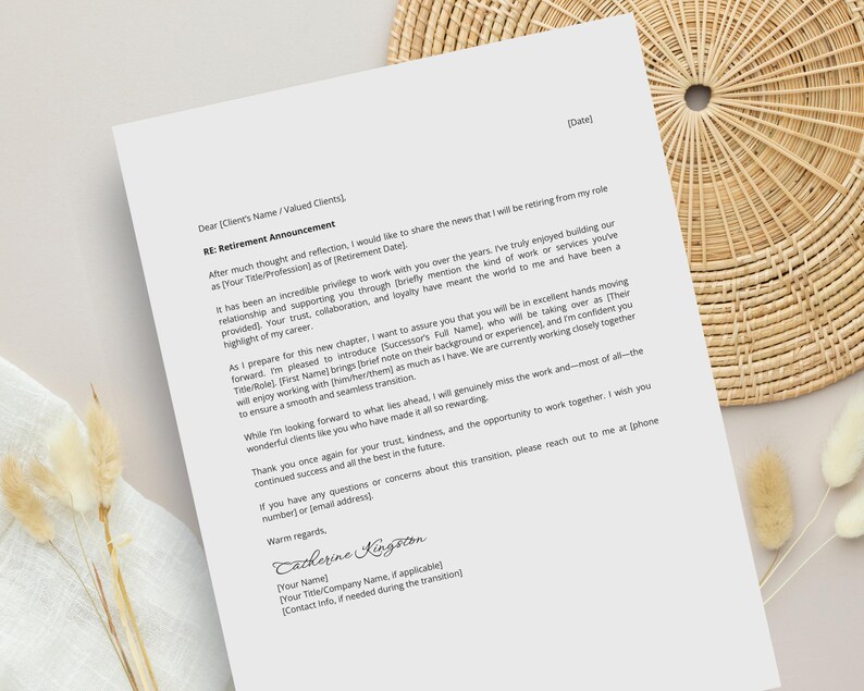 Retirement Letter to Clients Template | Editable Retirement Notice ...