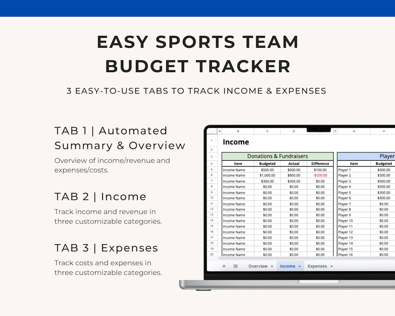 Sports Team Budget Spreadsheet | Simple & Editable Sports Budget ...