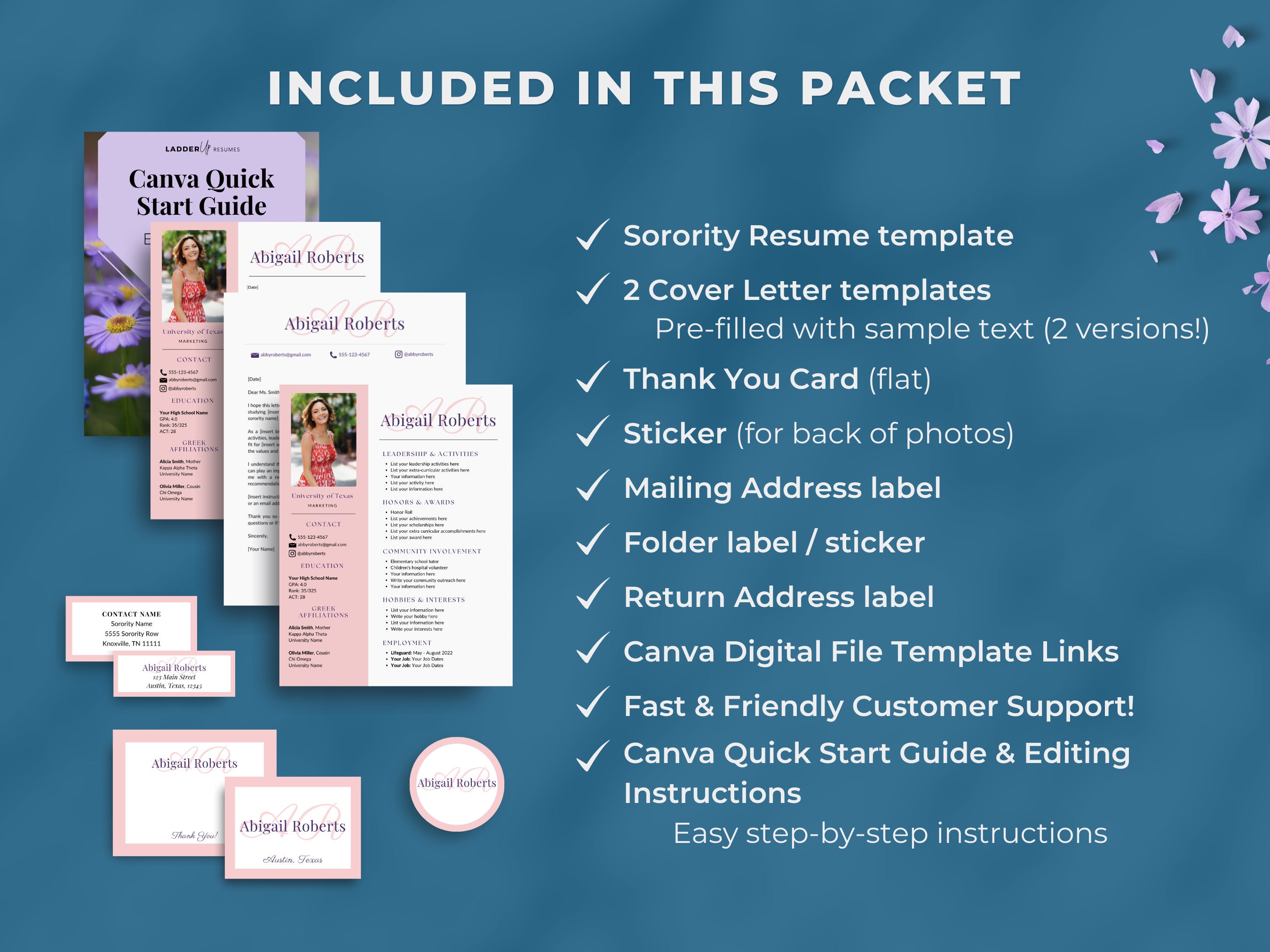 Pink Sorority Packet | Editable Sorority Resume Template With Photo ...