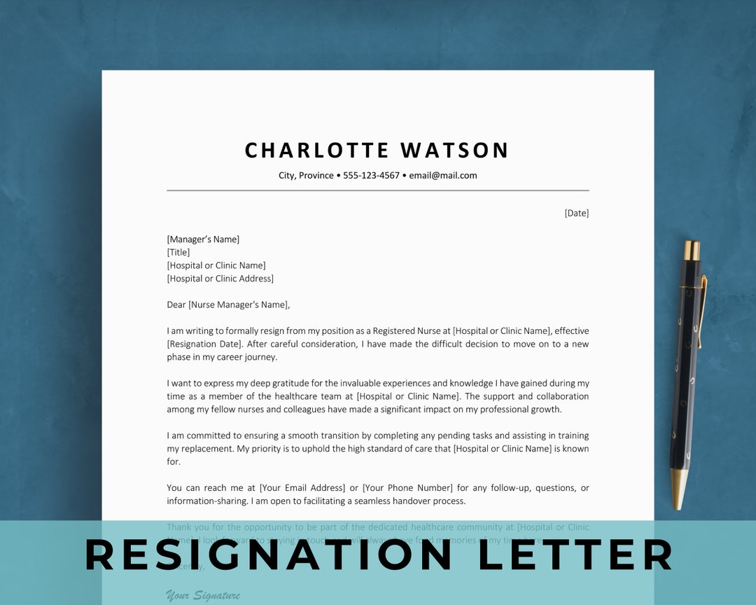 Nurse Resignation Letter Template for Word & Google Docs - Etsy