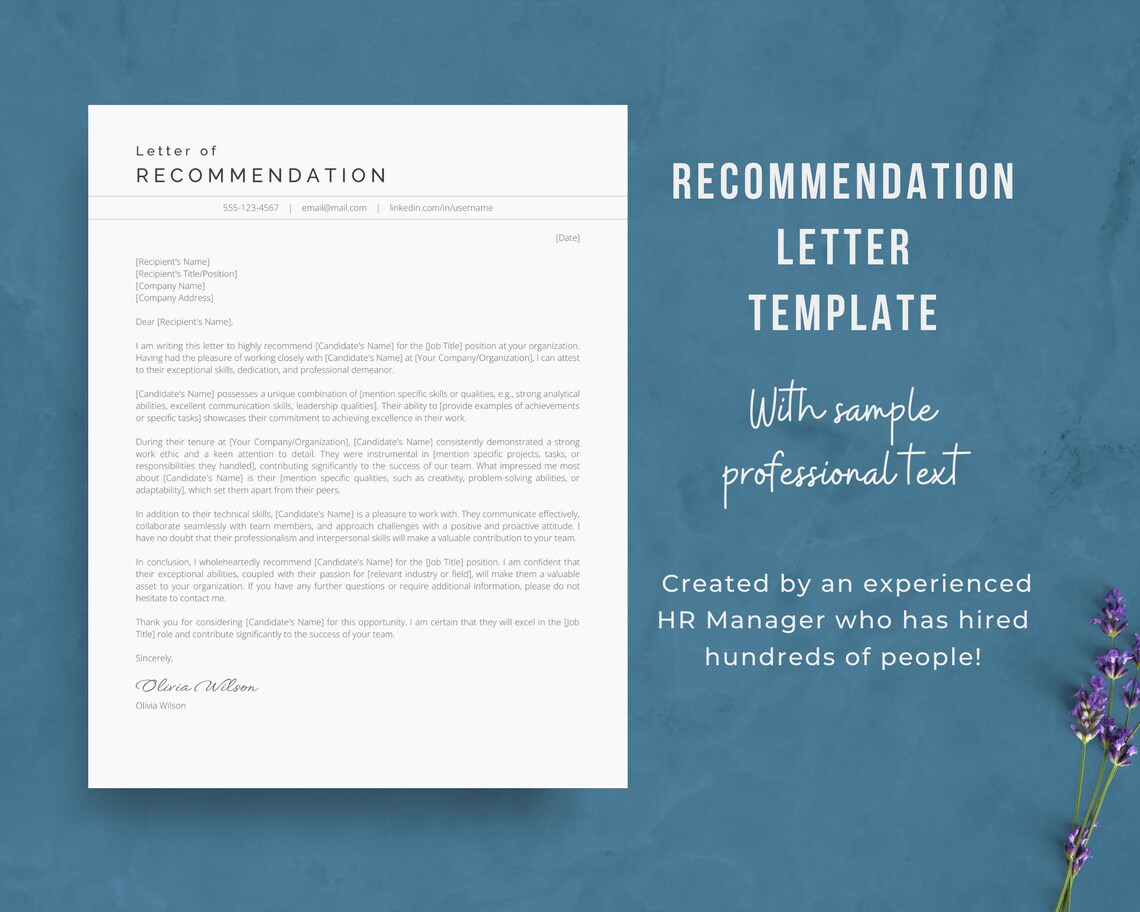 Recommendation Letter Template | Professional Job Application Employee ...