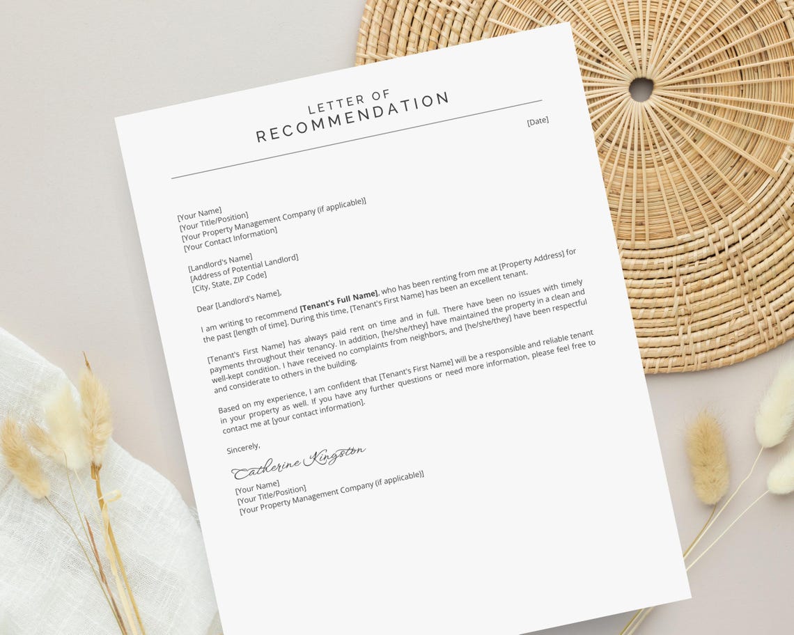 Tenant Reference Letter Template | Landlord Character Reference Letter ...