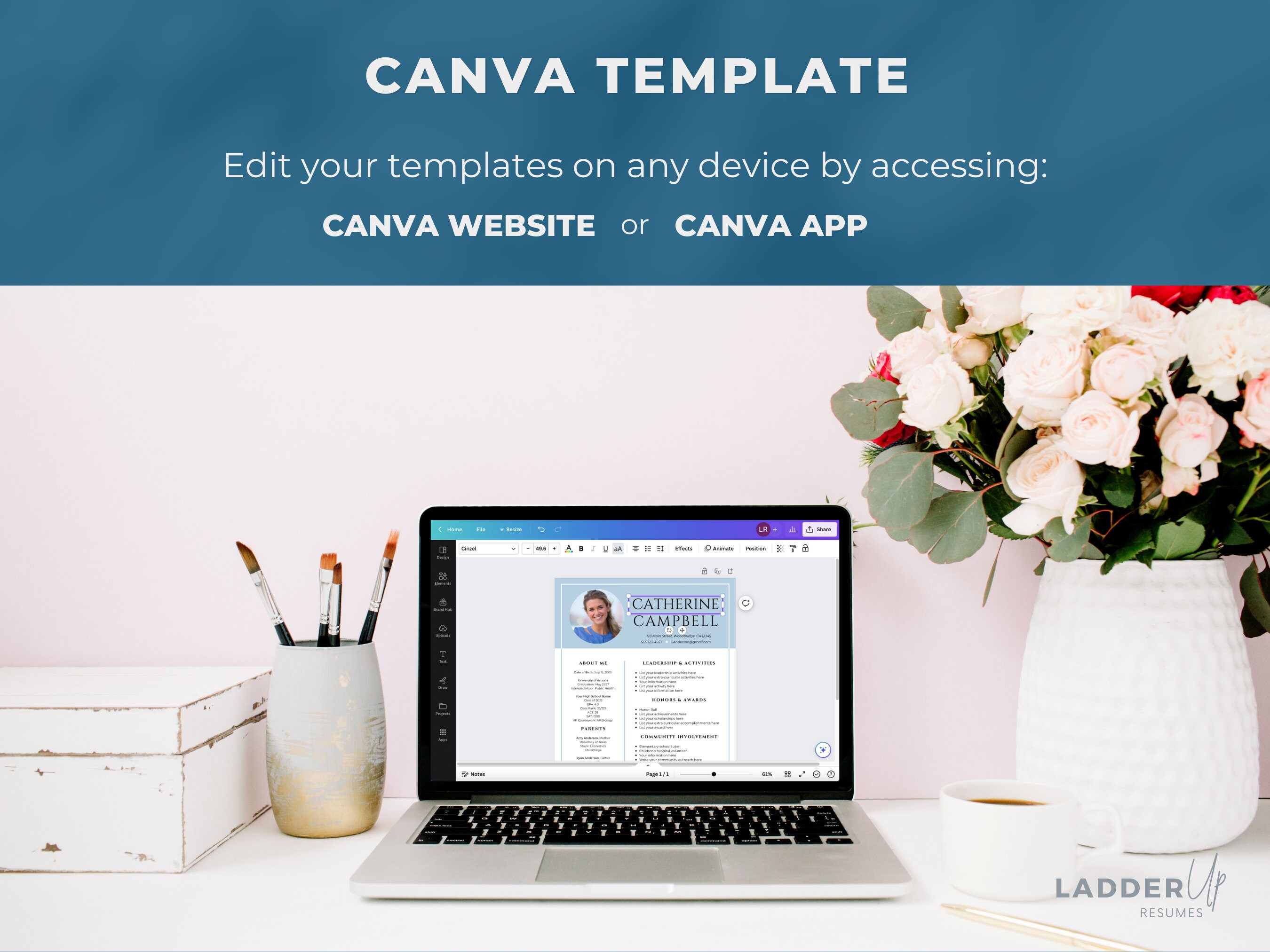 Sorority Resume Template With Photo, Editable Blue Rush Resume Template ...