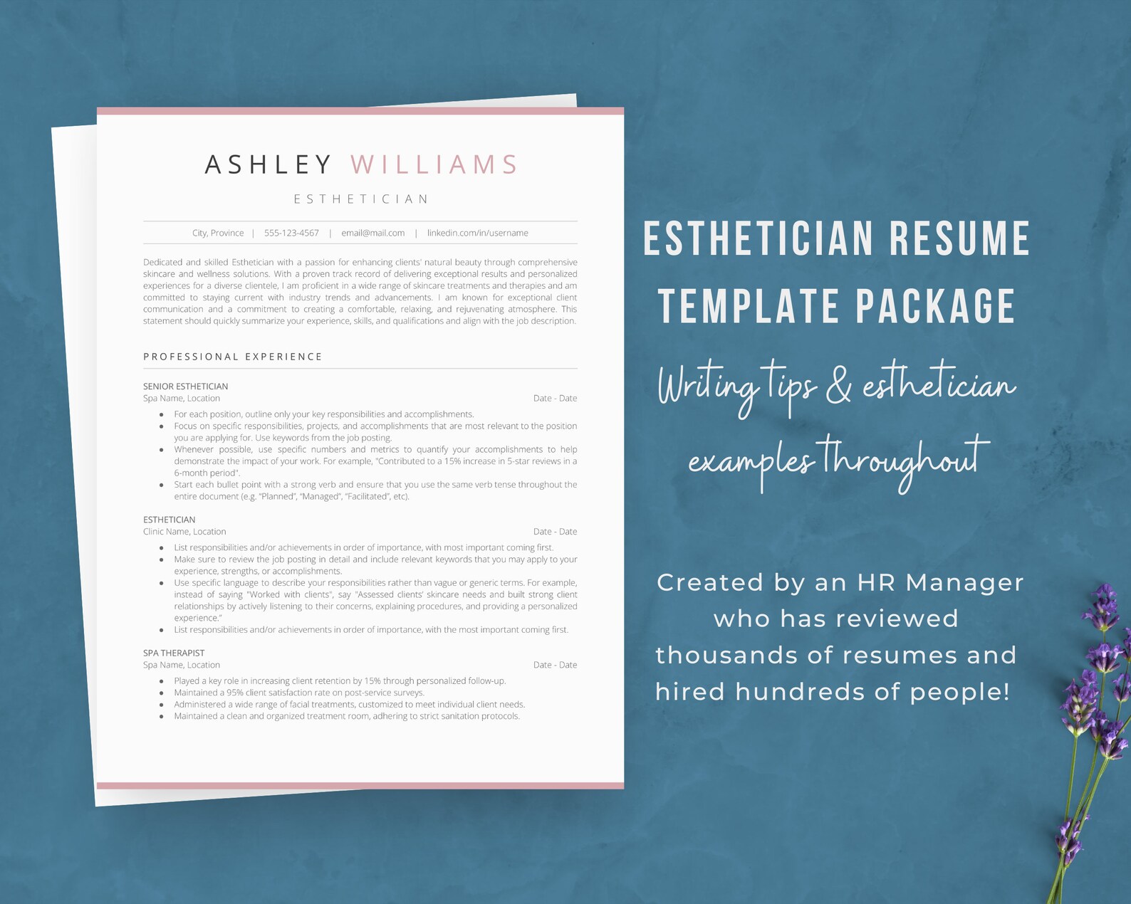 Esthetician Resume Template for Google Docs | Simple CV + Cover Letter ...