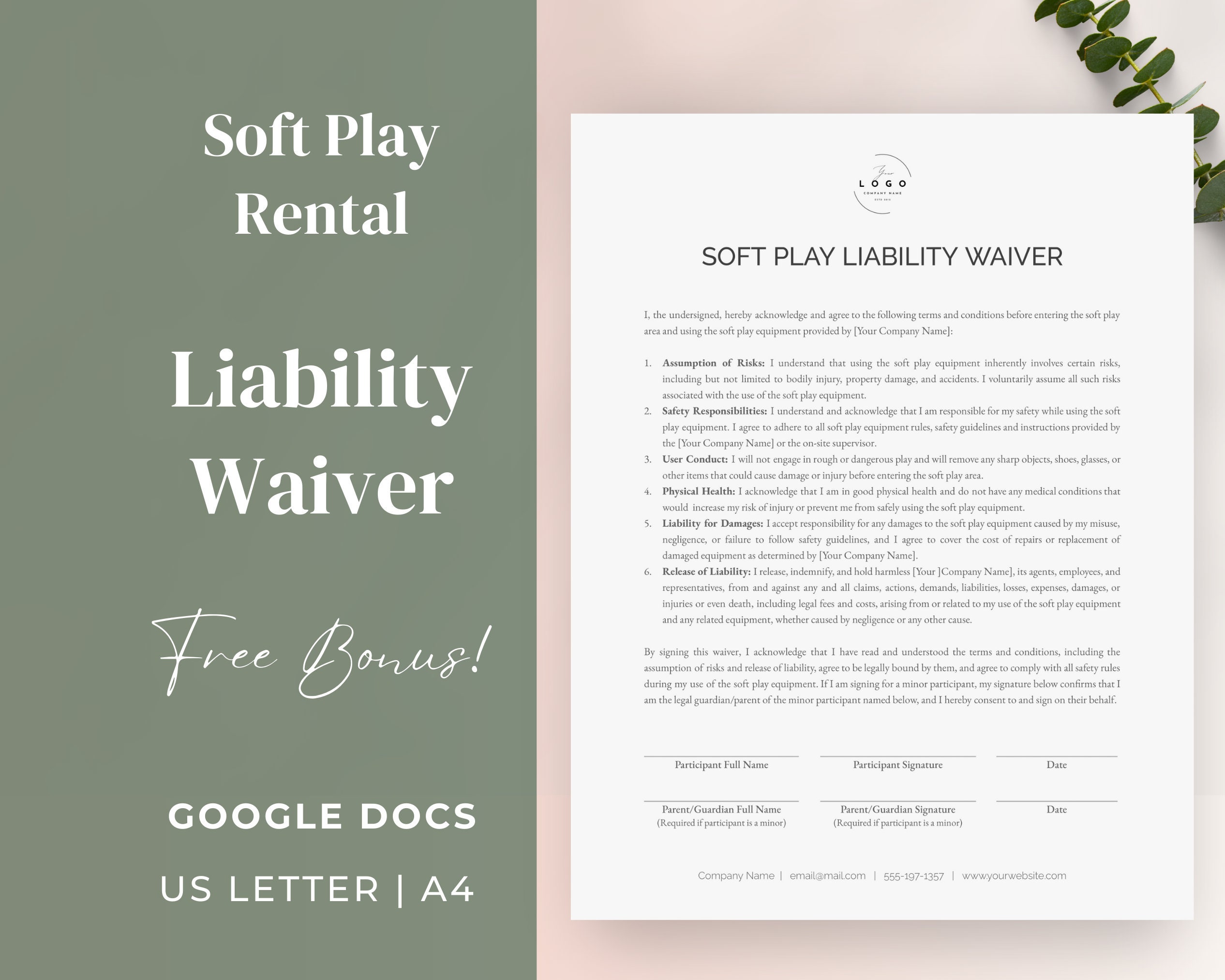 Soft Play Liability Waiver Form Template | Editable Soft Play Equipment ...