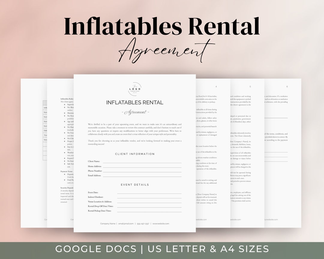 Inflatables Rental Agreement Template | Editable Bounce House Contract ...
