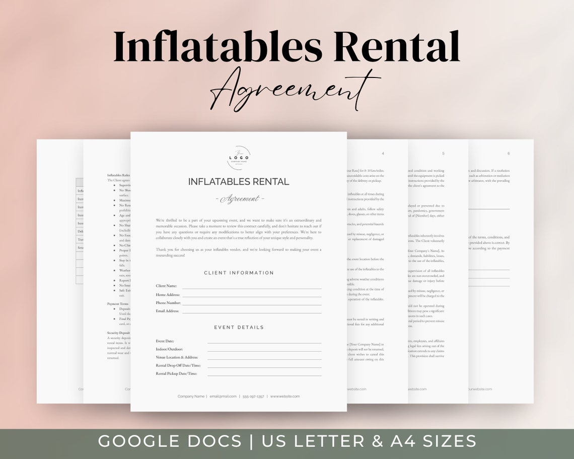 Inflatables Rental Agreement Template | Editable Bounce House Contract ...