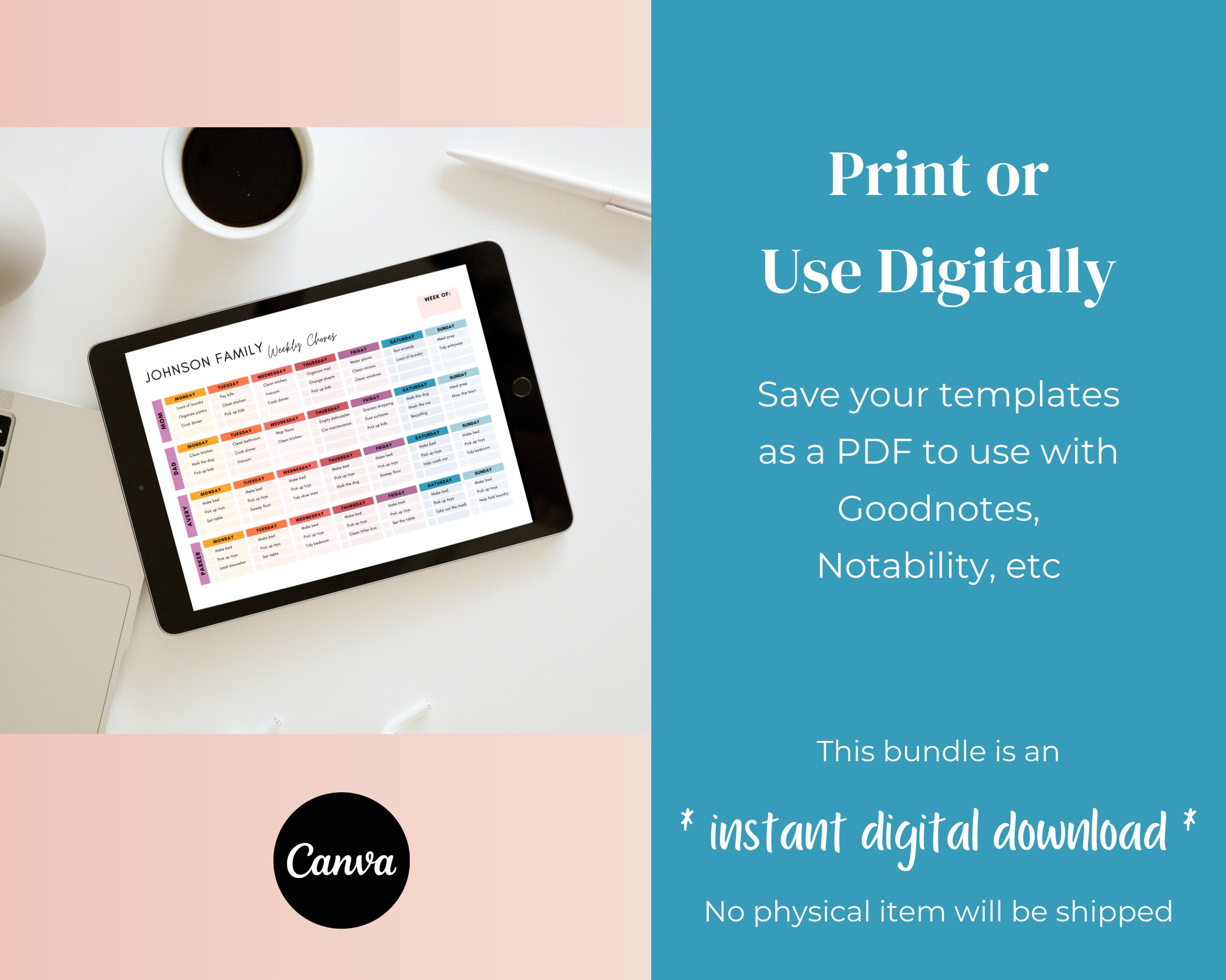 Editable Adhd Chore Chart Template Adult Chore Chart Family Chore