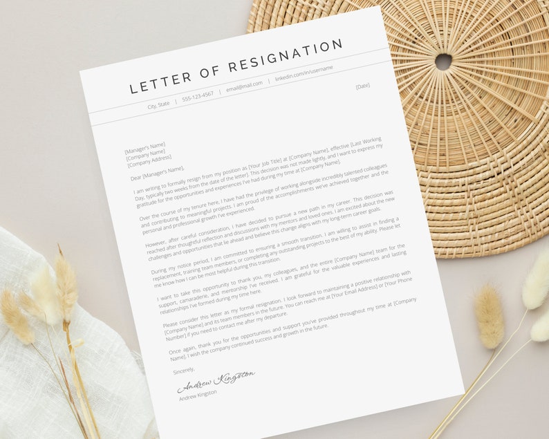 Google Docs Resignation Letter Template | Simple Heartfelt 2 Weeks ...